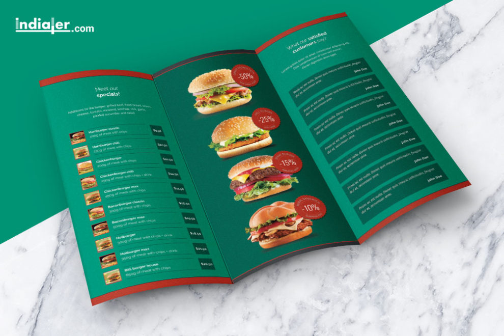 Food Menu tri fold Brochure PSD Free - Indiater