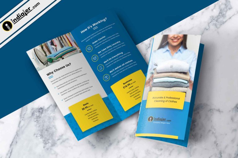 Free Laundry and Drycleaners bi-fold brochure PSD - Indiater