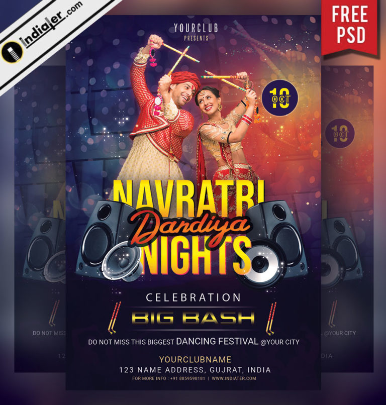Navratri Dandiya and Garba night dance party invitation flyer - Indiater
