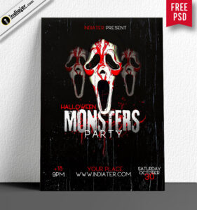 Free Halloween Monster Party Invitation Poster for Print PSD Flyer ...